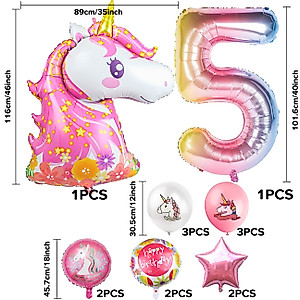 MOVINPE Unicorn Balloons Birthday Party Decorations for Girls 6th Party, 43" Pink Large Unicorn Gradient Jumbo Number 6" Foil Balloon Bouquet, Girly Unicorn Theme Party Supplies Backdrop Decor