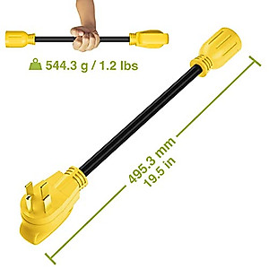 50 Amp to 30 Amp 4-Prongs Locking Generator Transfer Switch Adapter Cord, 50Amp Male to 30Amp Female, NEMA 14-50P to NEMA L14-30R, STW 10 Gauge Heavy Duty Generator Adapter Plug - 18in, 1.5ft