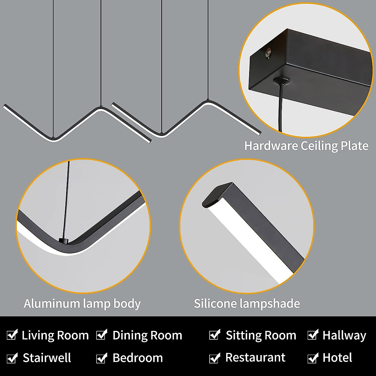 Matven Island Lights, Linear Pendant Light LED Dimmable Hanging Light Fixture with Remote Control,Chandeliers for Dining Room Living Room, 3000K-6000K, 35IN