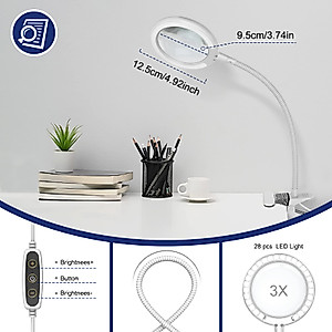 Delixike Magnifying Glass with Light and Stand, 3X Magnifier with Clam, Desk Magnifying Lamp for Crafting, Reading, Sewing, Hobbies, Close Work