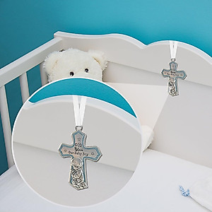 Ganz U.S.A., LLC Ornate Crib Cross Decor with White Ribbon Baby Boy for Baptism, Christening, Baby Shower God Bless Our Baby Boy