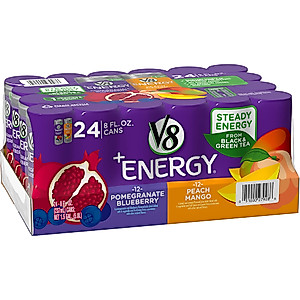 V8 +Energy Variety Pack, Healthy Energy Drink, 12 Pomegranate Blueberry and 12 Peach Mango, 8 Oz Can)