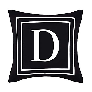 Yastouay Pillow Covers English Alphabet D Throw Pillow Cover Black Throw Pillow Case Modern Cushion Cover for Sofa Bedroom Chair Couch Car (Black, 18 x 18 Inch)