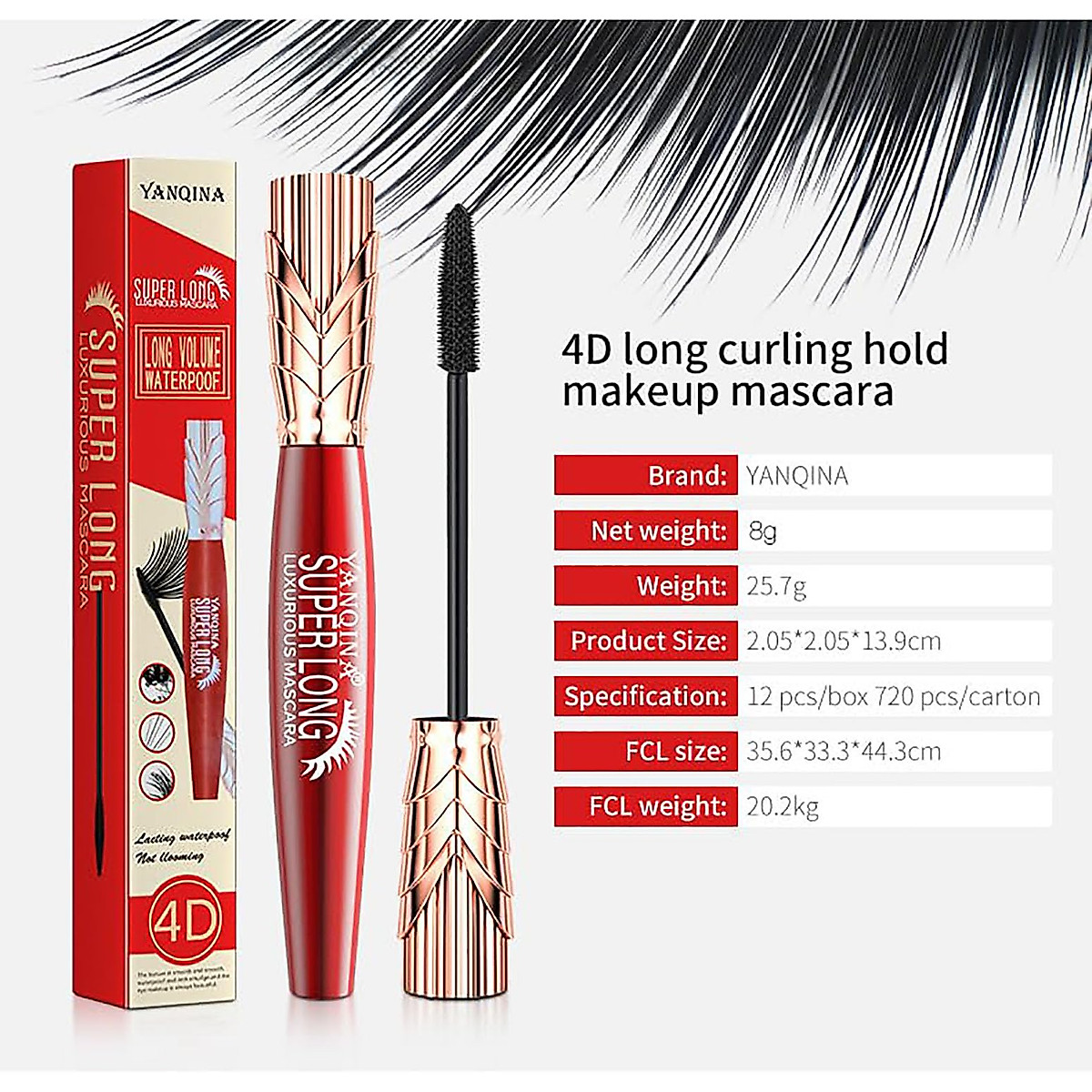 Yankina Mascara De Pestañas, Yankina Super Long Mascara, Yankina Máscara Para Pestañas Super Long, Yanquina 4d Waterproof and Sweat Super Long Luxurious Mascara, Stereo Lengthening Mascara (4Pcs)