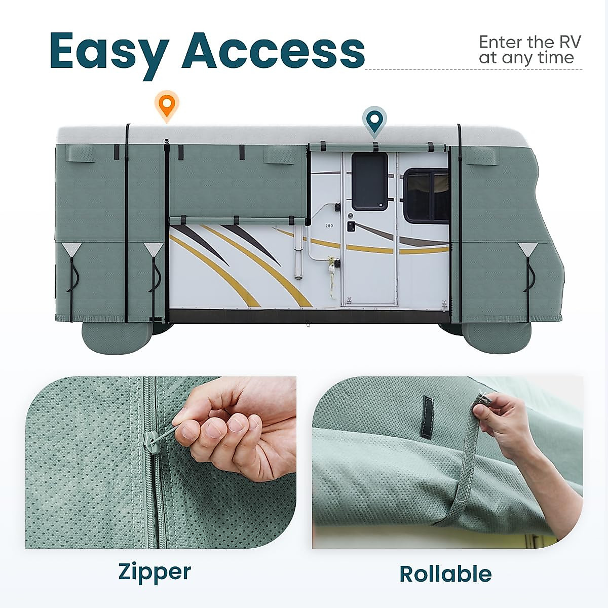 KING BIRD Upgraded Class C RV Cover, Extra-Thick 5 Layers Anti-UV Top Panel, Durable Camper Cover, Fits 20'- 23' Motorhome -Breathable, Water-Proof, Rip-Stop with 2Pcs Extra Straps & 4 Tire Covers