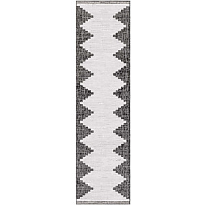 Hauteloom Djugun Living Room, Bedroom Patio Outdoor Area Rug - Contemporary - Black,Charcoal,Off White - 6'7" x 9'