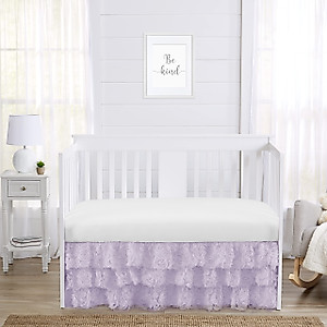 Sweet Jojo Designs Purple Floral Rose Girl Baby Crib Bed Skirt Nursery Dust Ruffle - Solid Light Lavender Flower Luxurious Elegant Princess Vintage Boho Shabby Chic Luxury Glam High End Roses Ruffle