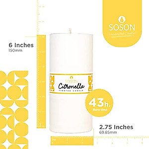Simply Soson Citronella Scented Candles | 3x6 Pillars | Set of 3 | +40 Hours Burning Time | Outdoor Use