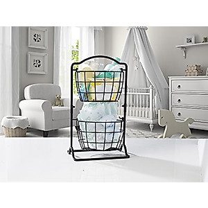 Gourmet Basics by Mikasa Harbor 2-Tier Metal Mini Countertop Fruit Storage Basket, Antique Black