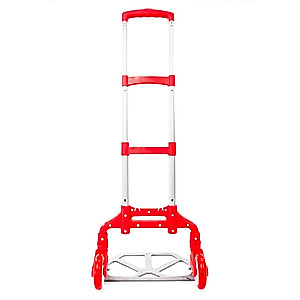 Folding Hand Truck Dolly Cart, 165lbs Load Capacity Aluminium Trolley Cart with Telescoping Handle, 2 Rubber Wheels & Bungee Cord for Luggage, Travel, Auto, Moving and Office Use (Red)
