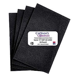 Captain's Compass Aftermarket 4 pack Idylis C Carbon Filter, Fits Idylis Air Purifiers IAP-10-200 & IAP-10-280, Model # IAFH100C, IAF-H-100C & 302656