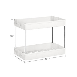 SONGMICS Under Sink Organizers and Storage, 2-Tier Bathroom Organizer Under Sink, Under Cabinet Storage, Kitchen Cabinet Organizers and Storage, 15.7 x 8.7 x 12.2 Inches, White UBUO001W01