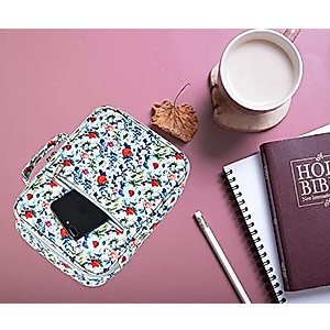 Bible Cover Case for Women Men Bible Covers Bible Bags Bible Holder Scripture Carrying Case with Handle Bible Book Covers Church Bag Bible Protective Cases with Pockets (Flower B)