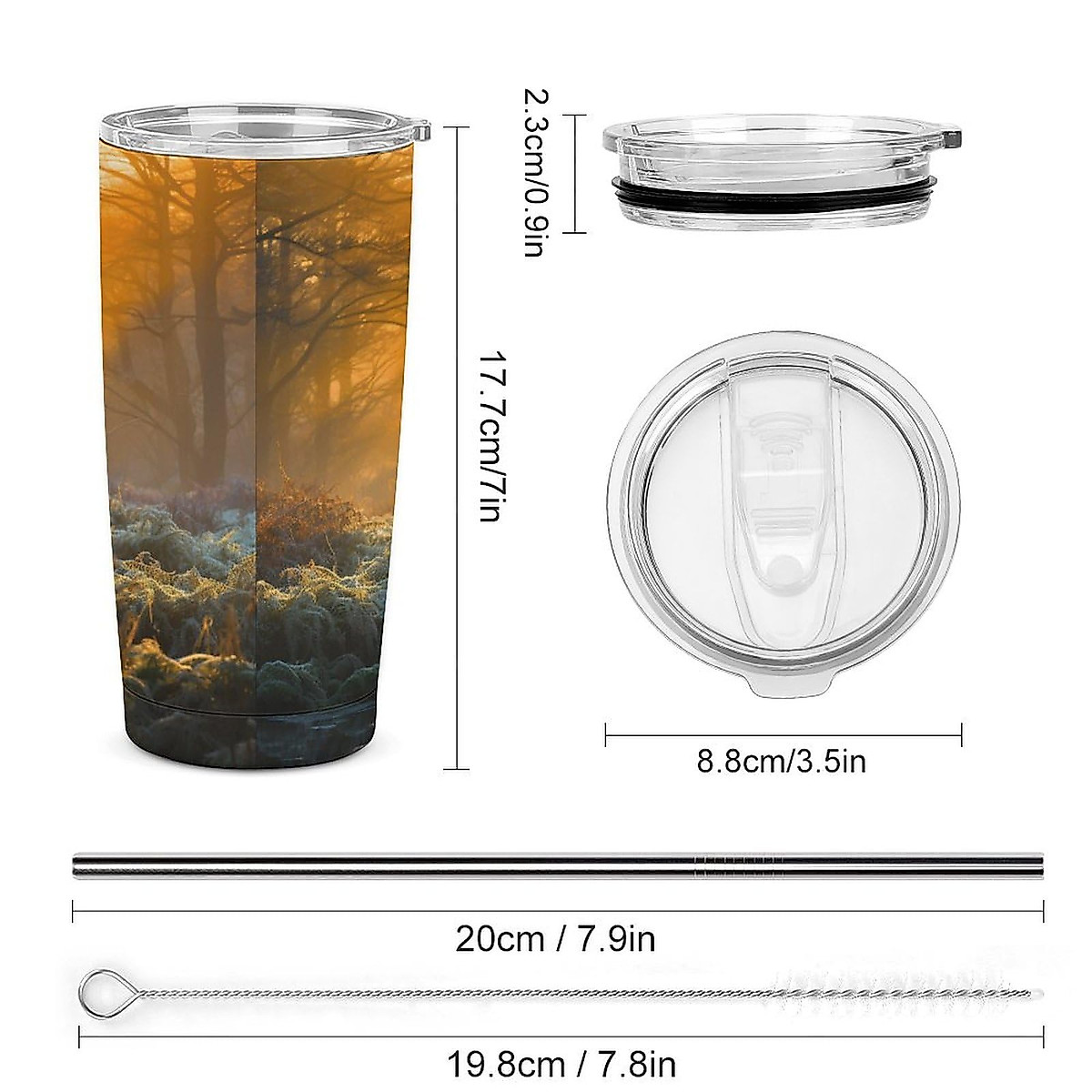 ZXDSKGYN 20 Oz Tumbler With Straw Leak Proof Thermos Cup, Deer In Forest Stainless Steel Insulated Travel Coffee Mug Fit for Car Cup Holder