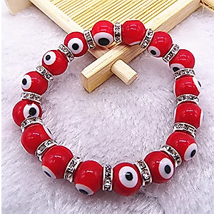 Colorful Turkish Glass Bead Good Luck Protection Evil Eye Stretch Bracelet Rondelle Crystal Spacer Stackable Protection More Colors for Women Teens - Red