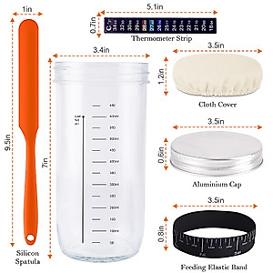 NEOBELLA Sourdough Starter Jar, Sourdough Starter Kit With Thermometer, Scraper, Cloth Cover And Metal Lid, 24 Oz Wide Mouth Sour Dough Starter Container Use For Sourdough Bread Baking Supplies