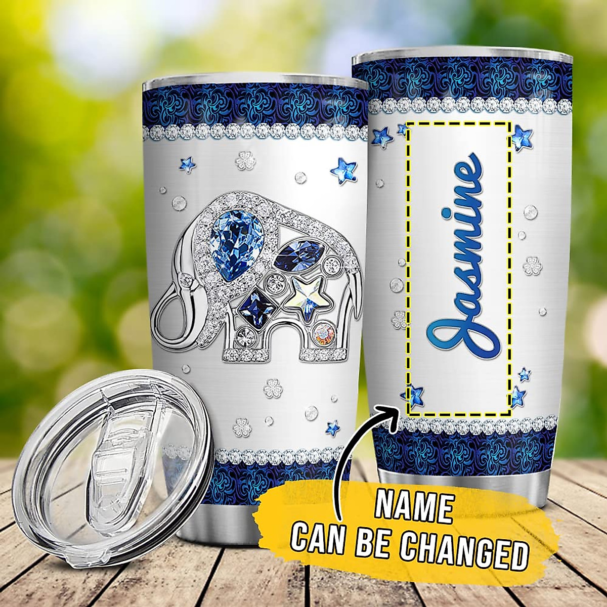 Wassmin Elephant Tumbler Personalized Elephant Gifts For Women Girls Jewelry Drawing Style Stainless Steel Tumblers Custom Name Coffee Travel Mug 20oz 30oz Birthday Christmas Presents