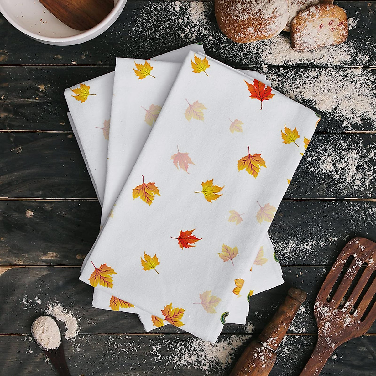 ZOE GARDEN Autumn Pumpkin Kitchen Towels,Absorbent Microfiber Kitchen Dish Hand Tea Bath Towel,Quick Dry Cleaning Cloth Dishclothes Decorative Sets, Thanksgiving Fall Plaid Leaves (1-PC, 18x28)