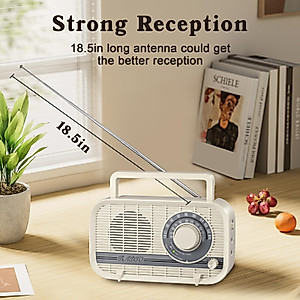 Audiocrazy Radio with Bluetooth, Radio Portable AM FM, Plug in Wall and Play, or AA Battery Operated Radios, Best Reception Vintage Retro Radio Built in Clear Speaker Headphone/AUX in Jack Yellow