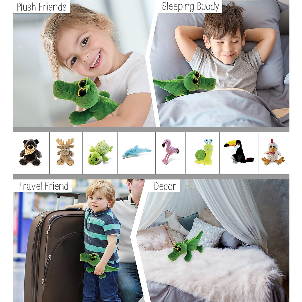 DolliBu Green Alligator Stuffed Animal - Super Soft Alligator Plush, Huggable Big Eyes Plush Animal Alligator Toy, Wild Animal Gator Plush, Cute Stuffed Animal Gift for Kids and Adults - 6 Inches