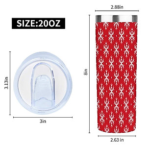 silichee 20 Oz Insulated Tumblers Stainless Steel Cup with Lid Christmas Snowflake Pattern White Snow Red Background Wrapping Texture Tumblers Vacuum Coffee Mugs for Cold Hot Drinks for Sport