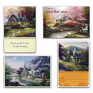 Thomas Kinkade Painter Of Light - All Occasion - 4 Design Assortment With Scripture - 12 Boxed Cards & Envelopes (Birthday, Praying For You, Thank You, Encouragement)