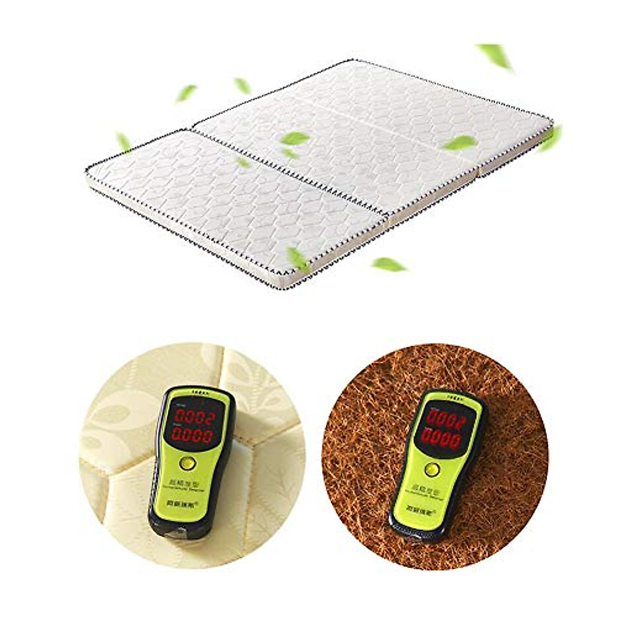 Tatami Tri-fold Mattress, Thick 3e Coconut Palm Mattress Pad Orthopedic Coir Sleeping Mat Firm Feel Quiet Guest Bed Floor Mat-White 150x200cm(59x79inch)