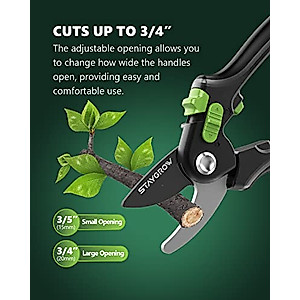 STAYGROW 8.5" Bypass Pruning Shears, All Steel Aluminum Alloy Construction Garden Shears, Ultra Sharp SK5 Carbon Steels Blades with Non-Stick Teflon Coating, Adjustable Opening Cuts Up to 3/4" (20mm）