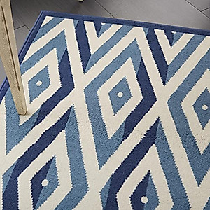 Nourison Grafix Mid-century White/Blue 5'3" x 7'3" Area -Rug, Easy -Cleaning, Non Shedding, Bed Room, Living Room, Dining Room, Kitchen (5x7)