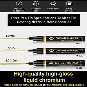 4Pcs Liquid Mirror Chrome Marker Set, DIY Silver & Gold Alcohol Paint Pump Pens(1mm,3mm), Double Pack of Both Fine and Medium Tip Paint Markers for on Any Surface, Get 2 Replaceable Nibs 2mm FREE
