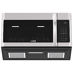 KoolMore KM-MOT-2SS Range Microwave Oven Lamp and 300CFM Recirculation Vent Hood, Auto Cook Menus, Reheat Function, 11 Power Levels, Timer, and Weight Defrost, 30 in/1.9 Cu. Ft, Silver
