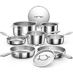 Nuwave Pro-Smart 9pc Stainless Steel Cookware Set, Heavy-Duty Tri-Ply 3.1mm Thickness, 18/10SS, Space Saving Nestable Design, Stay-Cool Handles, Induction-Ready, Works on All Cooktops, 20Yeär Wärranty