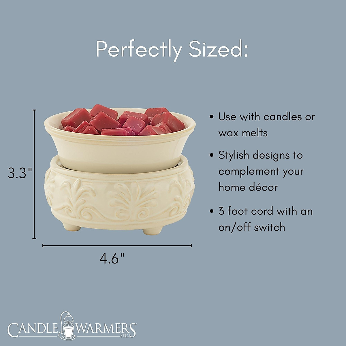 Candle Warmers Etc 2-In-1 Candle and Fragrance Warmer For Warming Scented Candles or Wax Melts and Tarts With To Freshen Room, Sandstone