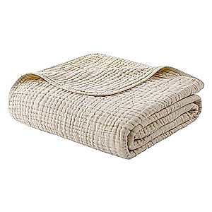 Yoofoss Muslin Blanket 100% Cotton Throw Summer Blanket Large 50" x 60" for Bed Couch 6-Layer Gauze Blanket for Adults Lightweight and Breathable Apricot White