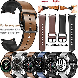 COEPMG 20mm Silicone+Leather Smart Straps for Samsung Galaxy Watch 4 Classic 46 42mm/Watch4 44mm 40mm Band No Gaps Wristbands Bracelet (Color : Dark Brown, Size : Galaxy watch4 40mm)