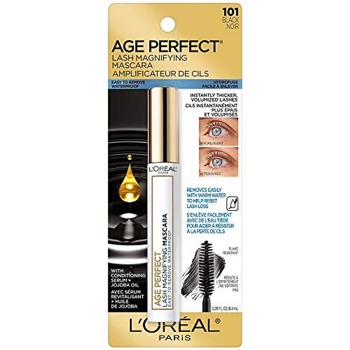 L'Oreal Paris Age Perfect Lash Magnifying Mascara, WATERPROOF Black, 0.28 Ounces