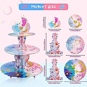 BACUTHY Gender Reveal Cupcake Stand - 3 Tier Cardboard Cup Cake Holder Tower for Boy or Girl Reveal Decorations, Baby Shower Birthday Party Supplies