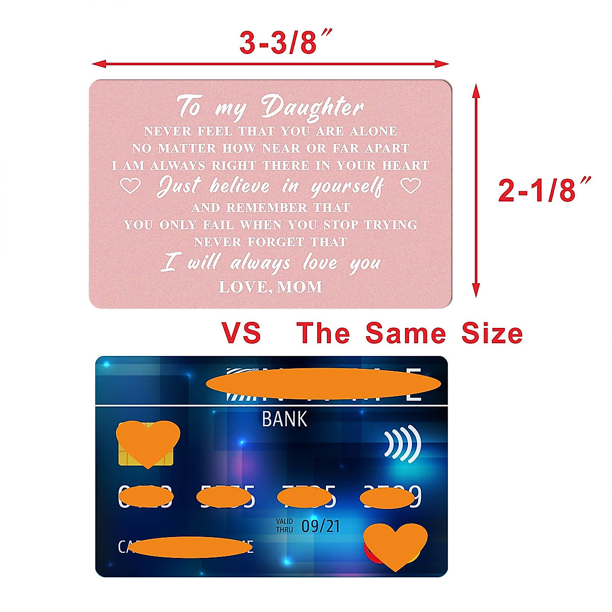 DEGASKEN Daughter Gifts Wallet Card from mom, To My Daughter Never Forget I Love You, Daughter Wedding Card Gifts from Mother, College Graduation, Birthday, Christmas