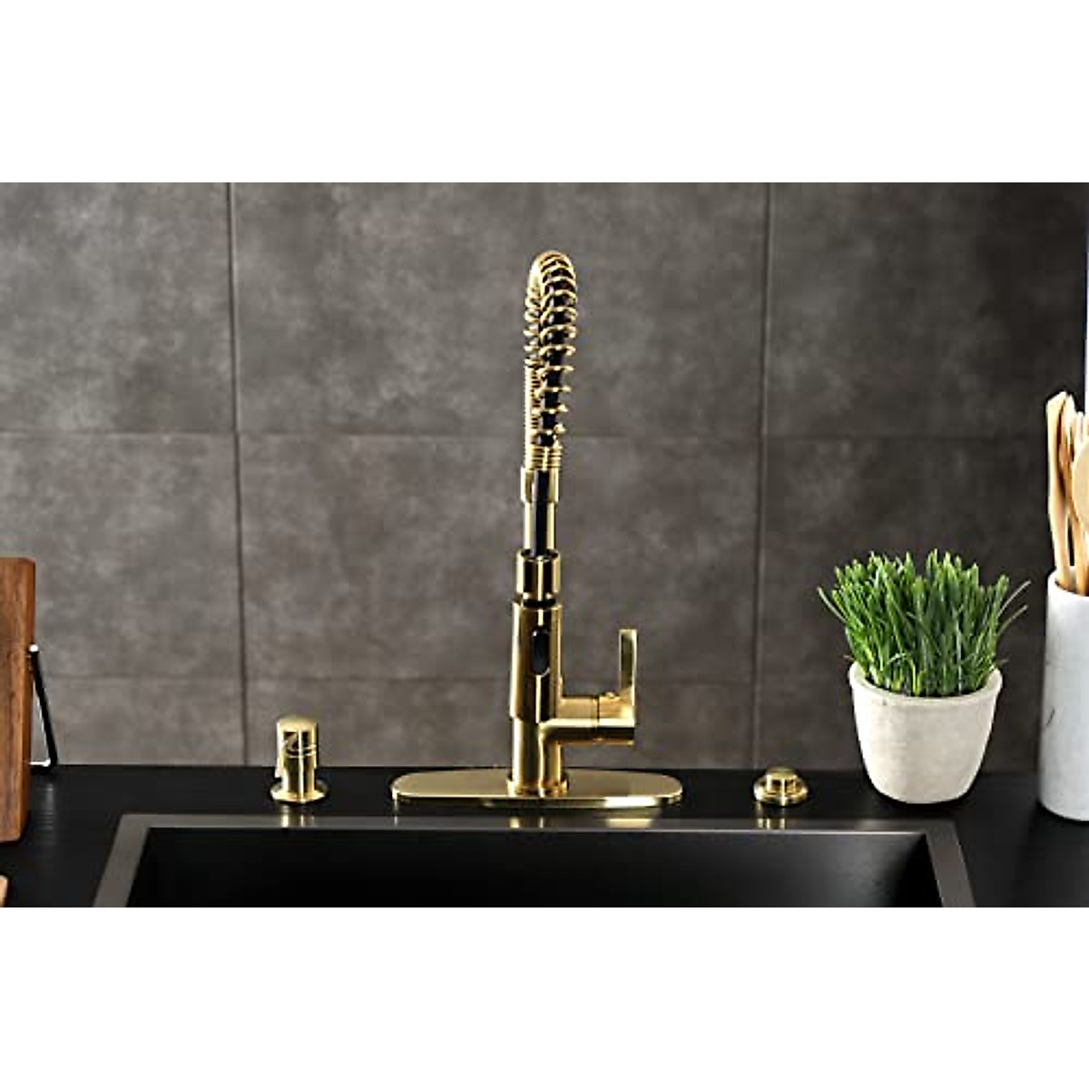 Kingston Brass LS8773CTL Continental Pre-Rinse Kitchen Faucet, Brushed Brass