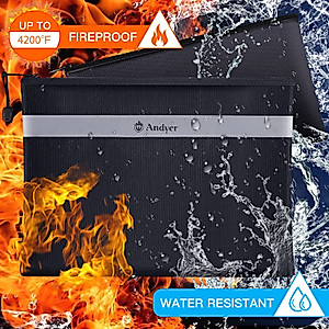 Andyer Fireproof Document Bag with Money Bag - 2 Pack 13.4”x10” and 11"x6" Waterproof & Fireproof Bags - Fireproof Safe Storage Pouch with Zipper for A4 Documents, Money, Cash, Passport and Tablet