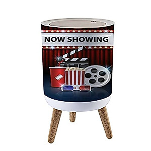 Small Trash Can with Lid Cinema background concept movie theater object on red curtain Garbage Bin Round Waste Bin Press Cover Dog Proof Wastebasket for Kitchen Bathroom Living Room 1.8 Gallon