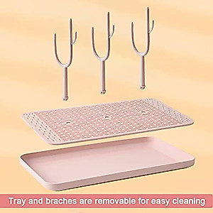 Baby Bottle Drying Rack with Tray Bottle Dryer Holder for Nipples, Cups, Pump Parts and Accessories (Pink)