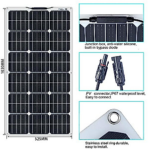XINPUGUANG Flexible Solar Panel 100W 12V Monocrystalline Solar Charger Off-Grid for RV Boat Cabin Van Car Trailer