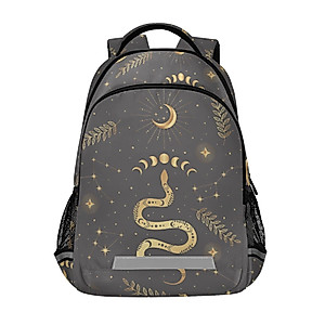 NFMILI Golden Snake Moon Kids Backpack Lightweight Middle School Elementary Bookbags for Boys Girls School Bag with Chest Strap 11.6 X 6.9 X 16.7 in