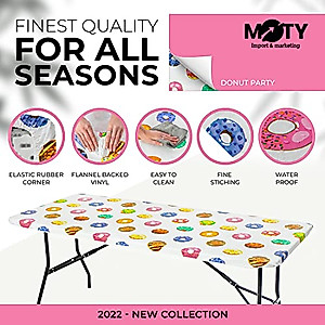 Tablecloth for Folding Table -Fitted Rectangular Table Cloth for 6 Foot – Size 32 x 72 inch - (180 x 75 cm) Plastic Vinyl Flannel Backed with Elastic Rim- for Christmas|Parties, Waterproof