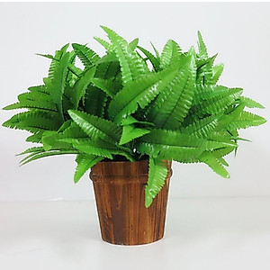 Leoyoubei 4 Bunches 14" Ferns Artificial Boston Fern Bush Plant,Faux Plant Shrubs Greenery Bushes Indoor Outside,Hanging Basket Planter Decor for Home Garden Office Verandah Wedding Decor