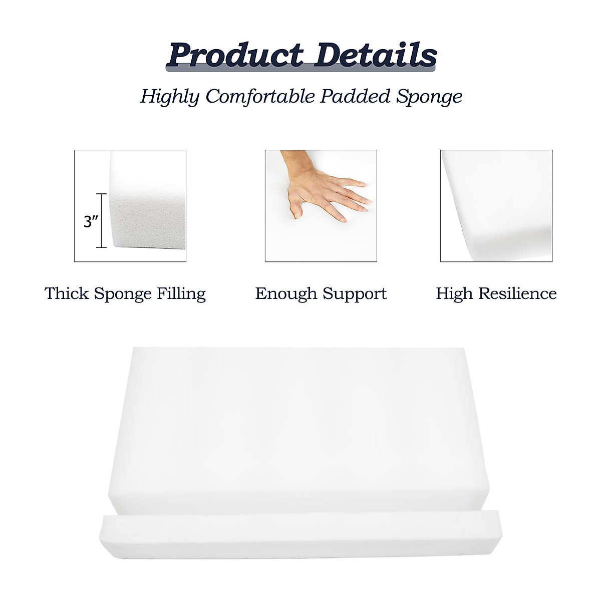 Aoodor Patio Bench Cushion Outdoor Olefin Fabric Slipcover Sponge Foam 46.5” x 17.7” x 3” - Dark Blue