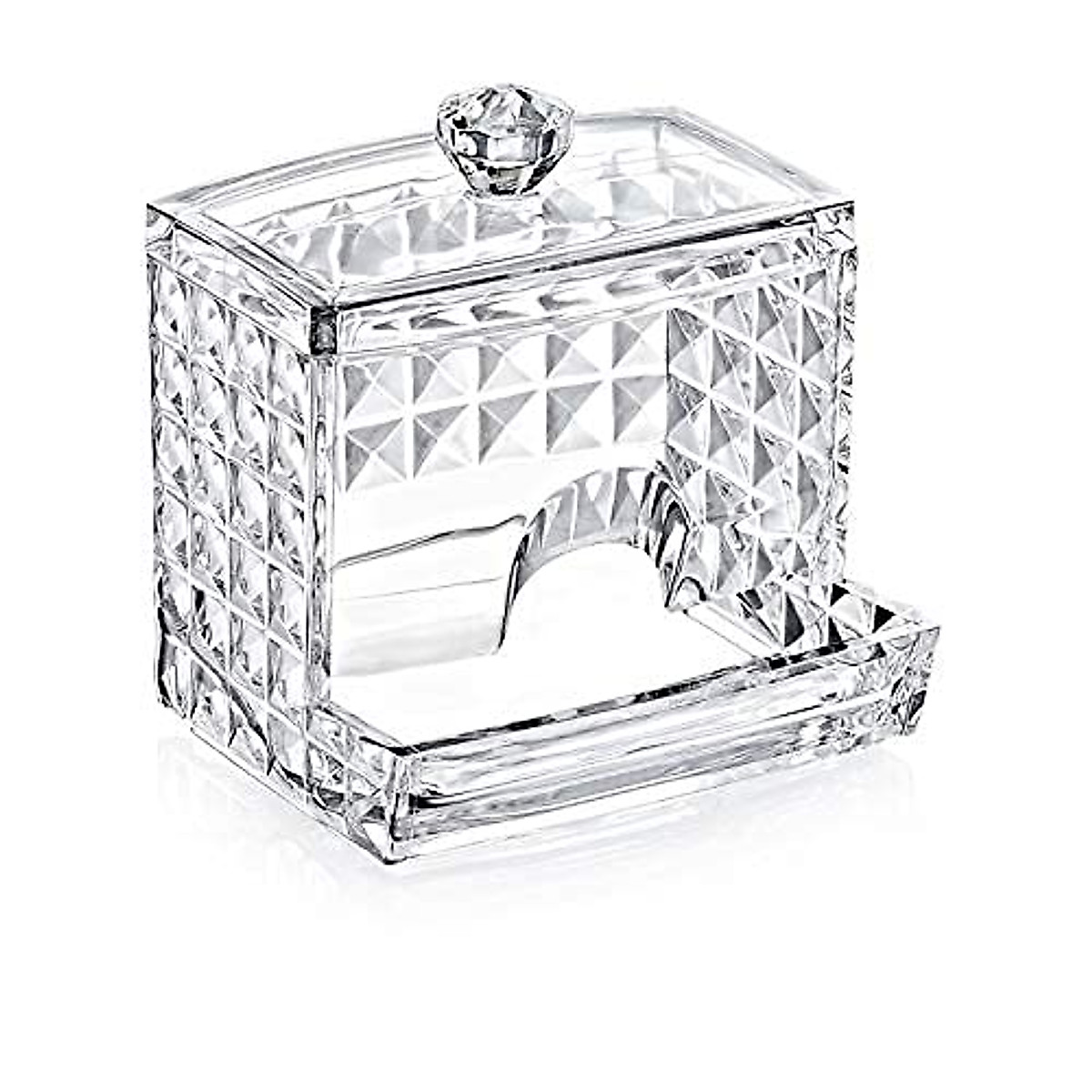 Bremen Home Acrylic Cotton Swab Holder, Diamond Design Qtip Dispenser Countertop Storage Organizer Box Jars for Bobby Pins, Cotton Balls, Makeup, Small Bathroom Accessories, Boxed