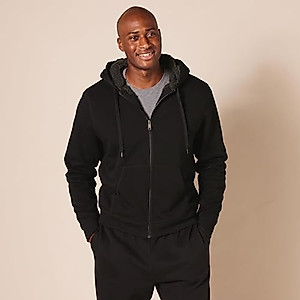 Amazon Essentials Hoodie For Men, Sherpa-Lined Full-Zip Fleece Sweatshirt, Medium, Black