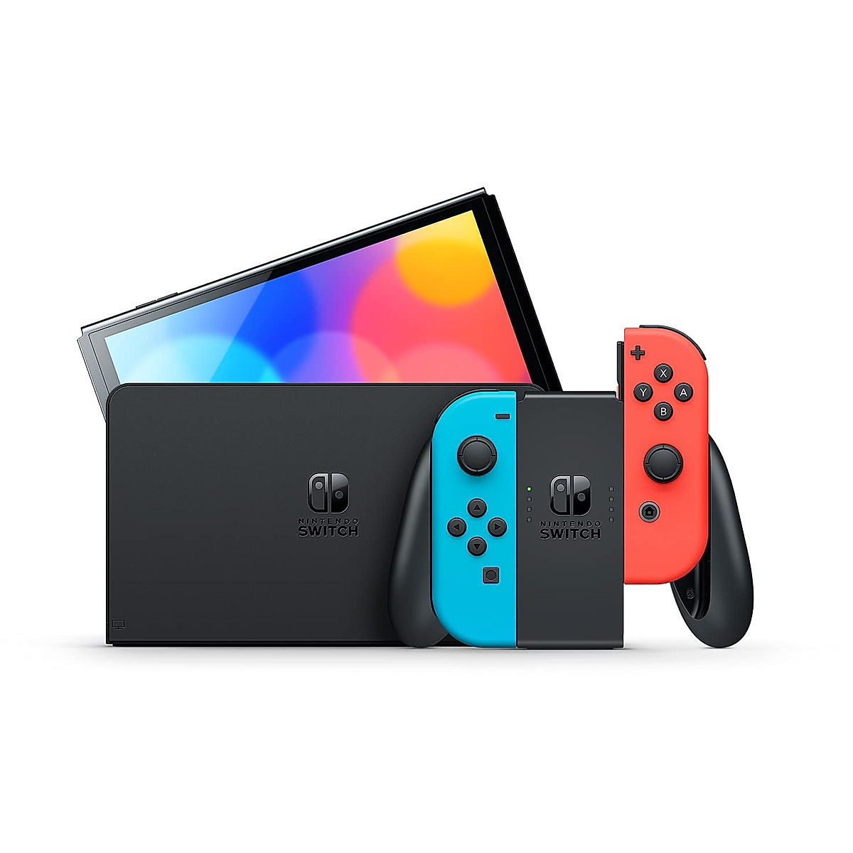 2022 Latest Model Switch OLED Display with Neon Blue Controllers and Dock - 7" 1280 x 720 OLED Touchscreen Display, 64GB Internal Storage,Bluetooth 4.1, 802.11AC WiFi, Ethernet, Type-C Port